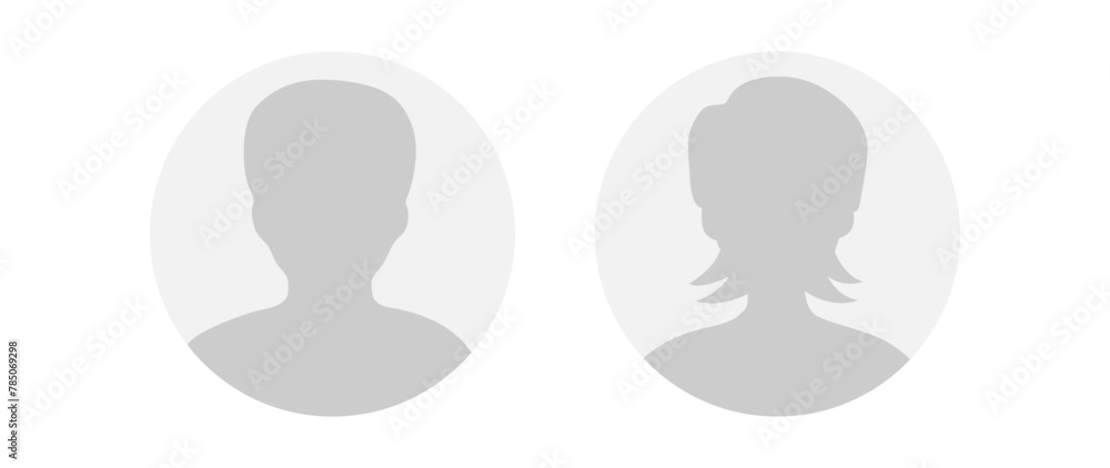 Vector flat illustration in grayscale. Round icons of man and woman ...