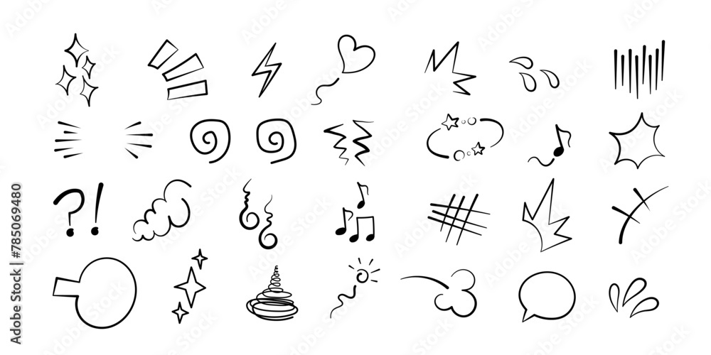 Manga or anime comic emoticon element graphic effects hand drawn doodle ...
