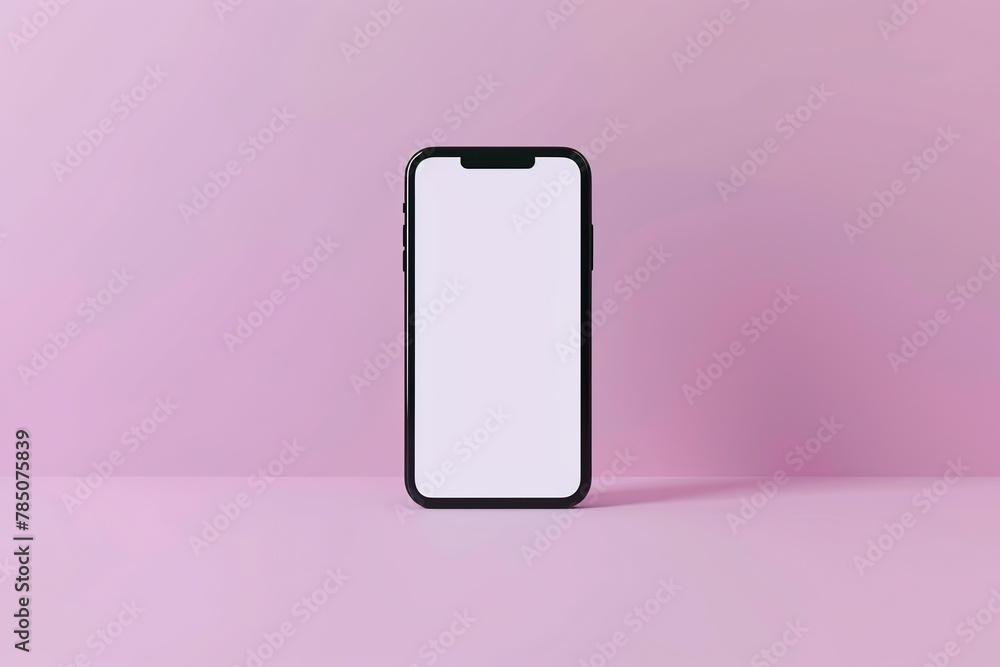 Phone with vertical white screen isolated purple background. Mock Up ...