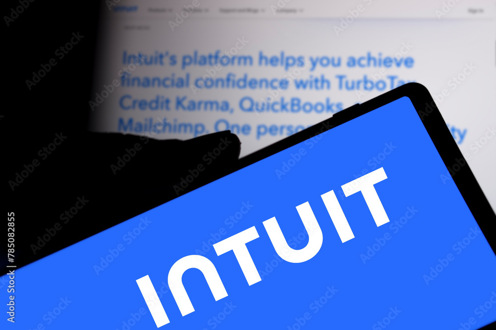 Dhaka, Bangladesh- 15 Apr 2024: Intuit logo is displayed on smartphone ...