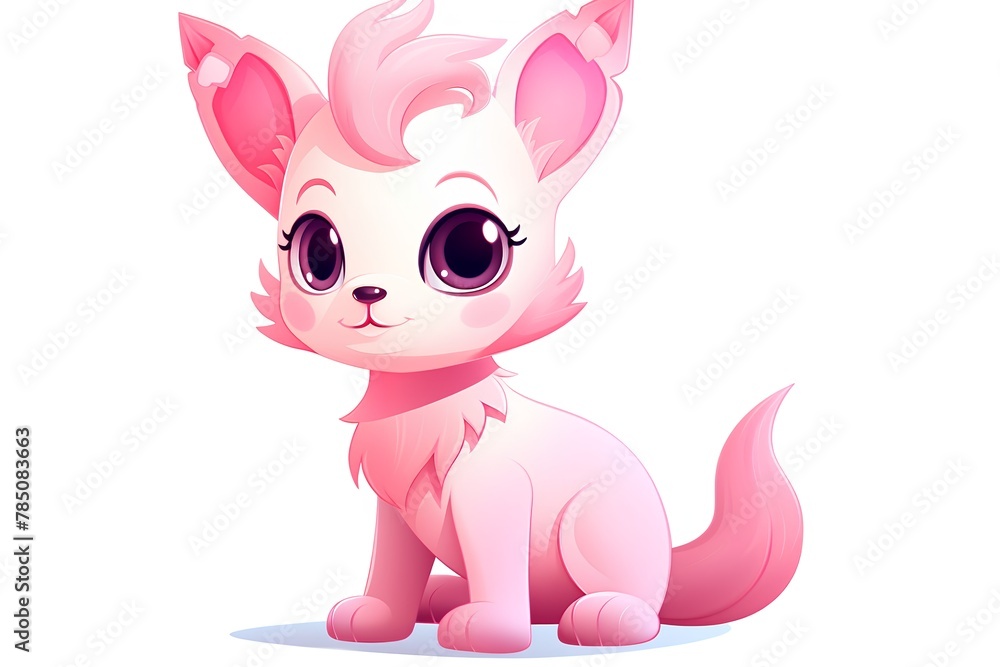 Cute cartoon pink puppy isolated on white background. Vector ...