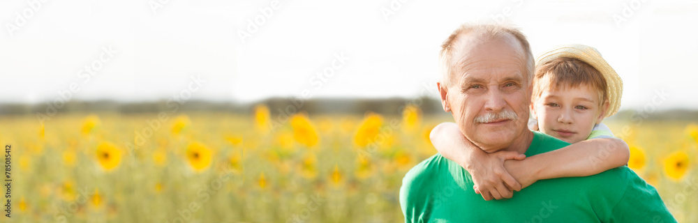 Concept of friendly family. banner. grandfather and grandson spend time ...