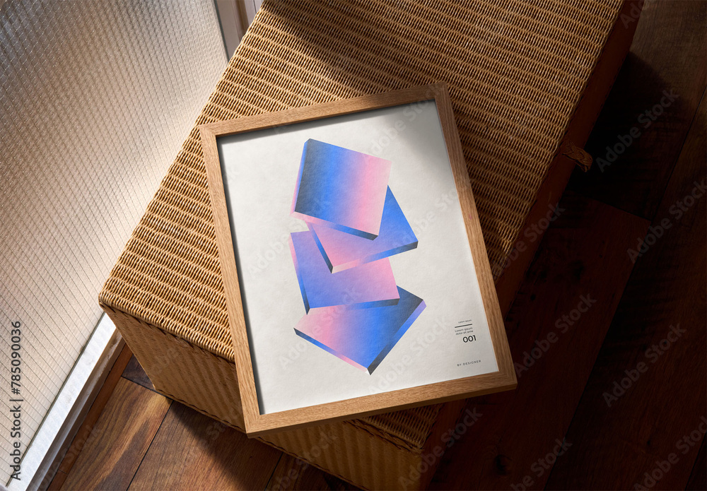 Mockup of vertical customizable poster frame on basket Stock Template ...