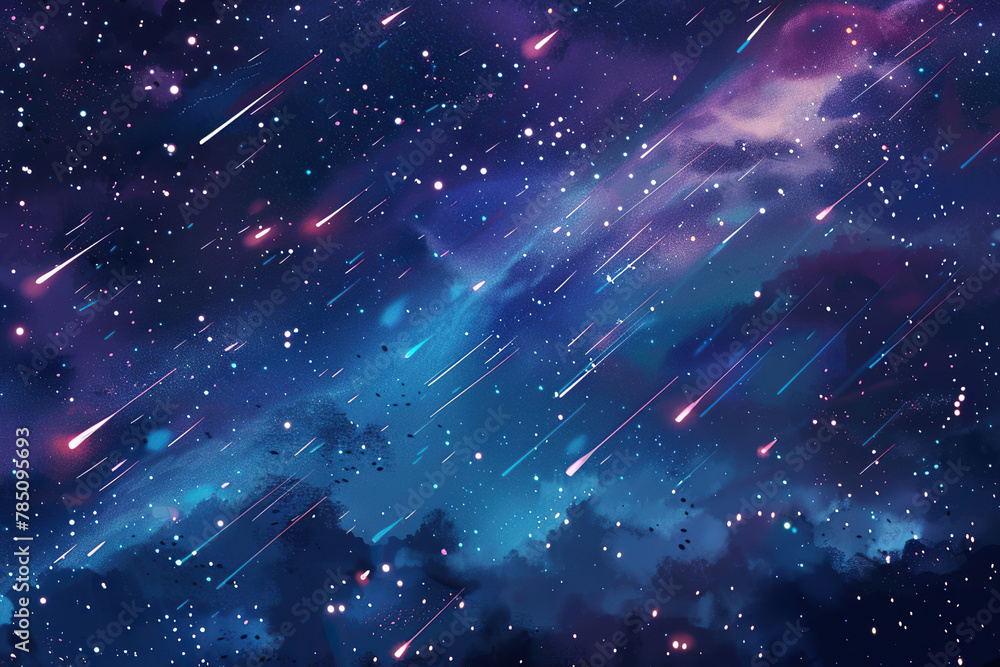 Generative ai on theme of beautiful starfall in sky, bright meteorites ...