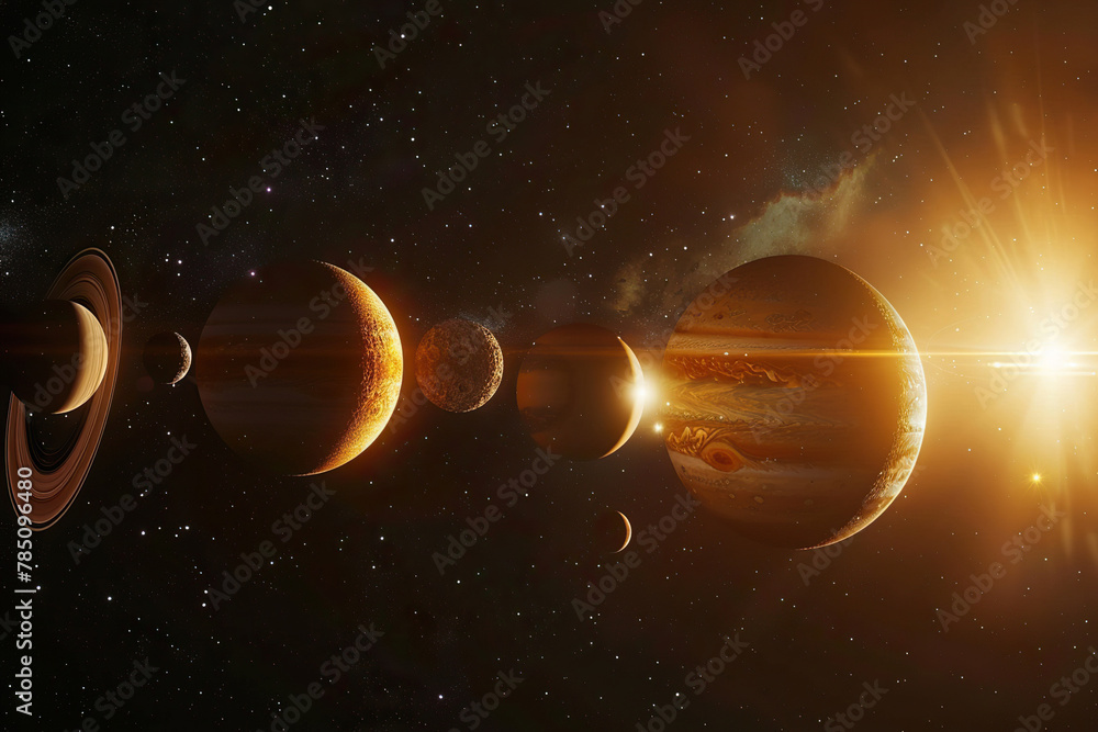 Generative ai on theme of parade of planets in solar system, bright ...