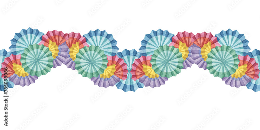 Seamless border complex fiesta flowers. Hand drawn watercolor clipart ...