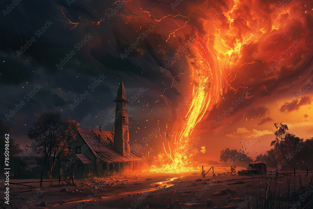 Generative ai on theme of scary huge hurricane fire tornado ...