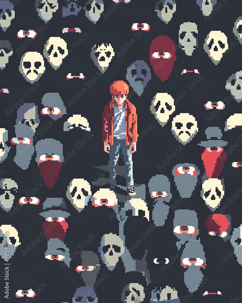 A pixel art piece illustrating the concept of shame, with a character ...