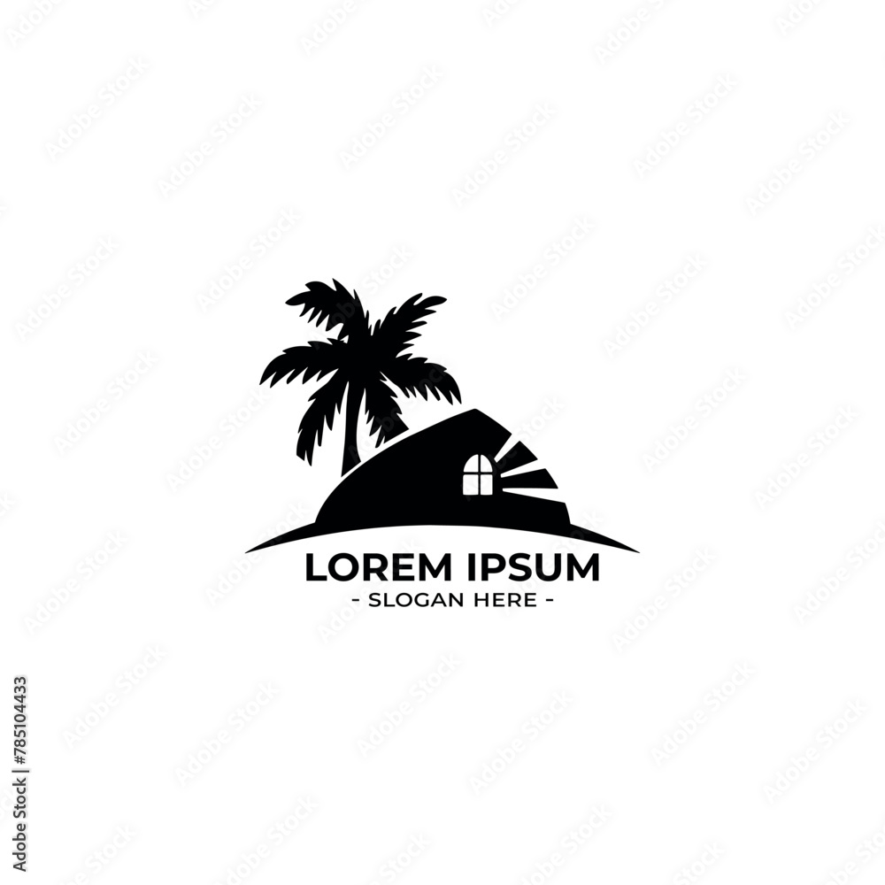 palm trees bungalow logo vector. house logo design template with palm ...