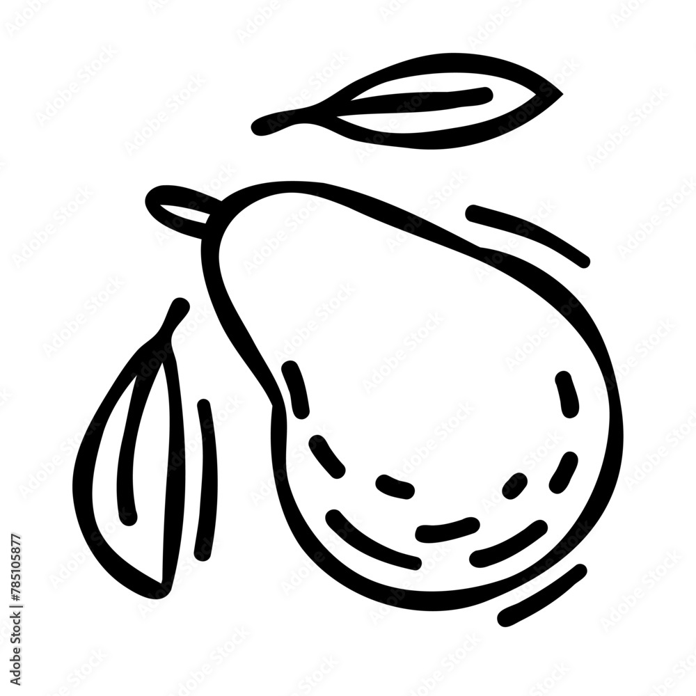 Doodle drawing of pear isolated on white background, drawn by pen ...