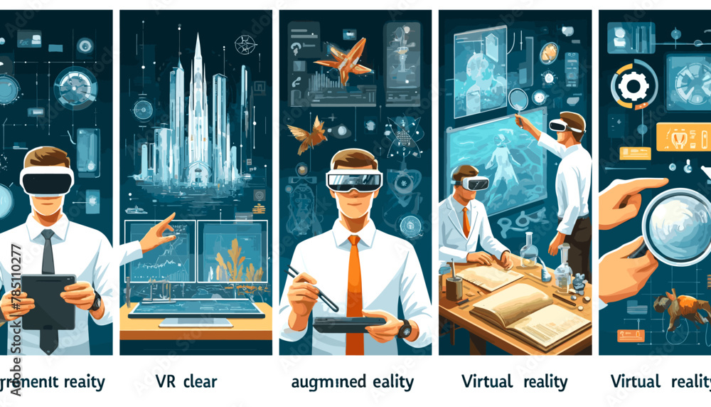 Conceptual concept of AR and VR technology images combined with ...