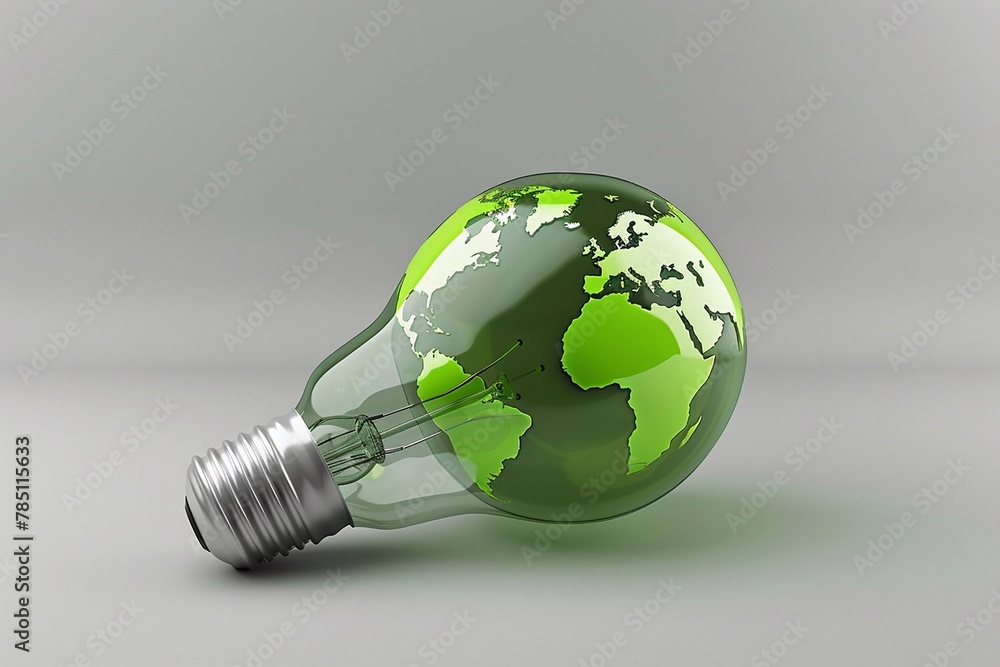 3D illustrations of Renewable energy, The green world map is on a light ...
