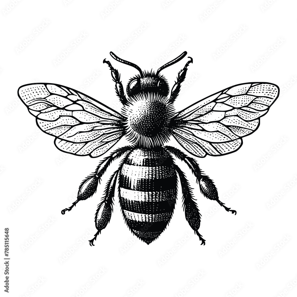 honey bee sketch old engraving vector illustration. hand drawn vintage ...
