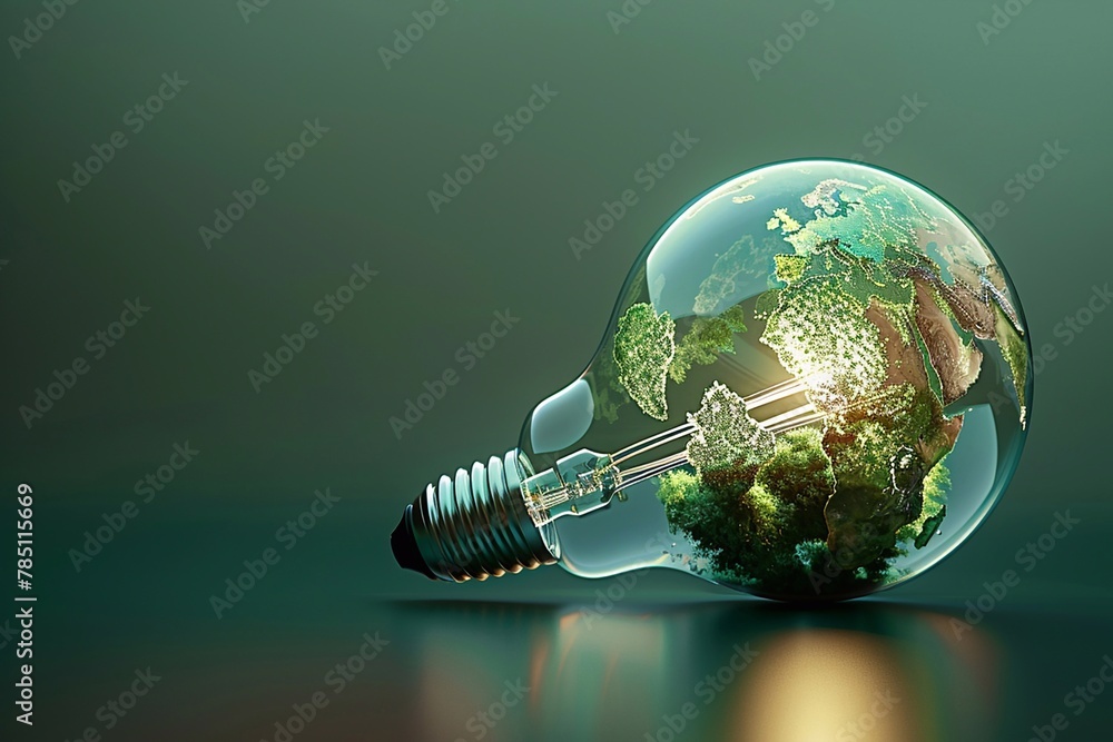 3D illustrations of Renewable energy, The green world map is on a light ...