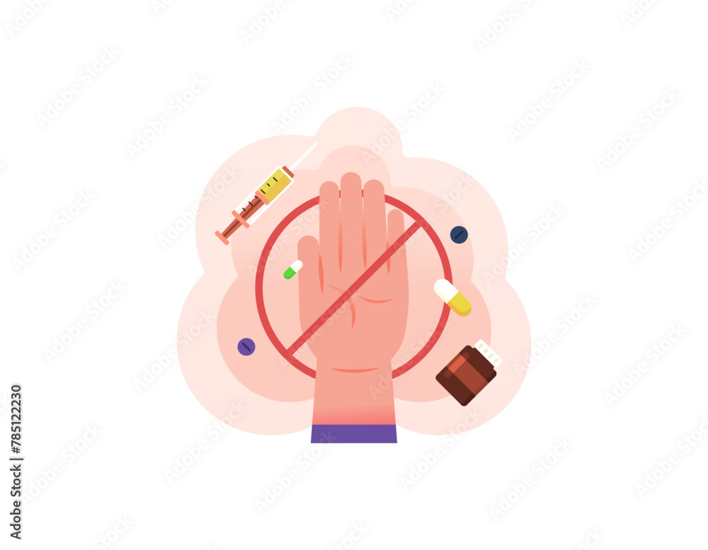 illustration of hand with gesture telling stop, prohibition sign. world ...