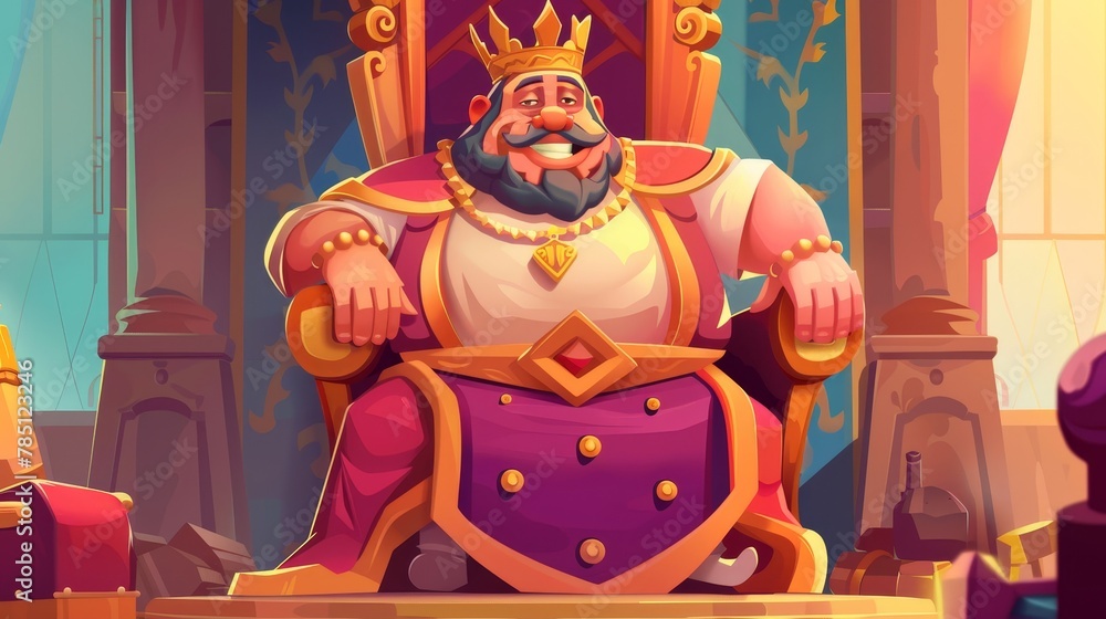 Cartoon landing page of a king in his palace, a medieval royal family ...