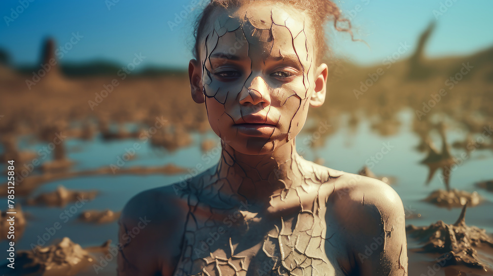 A girl is a woman without clothes with cracked skin like the Earth from ...