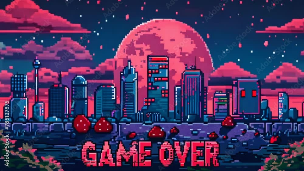 Game over Pixel art design. Arcade retro banner, digital pixel 8-bit ...