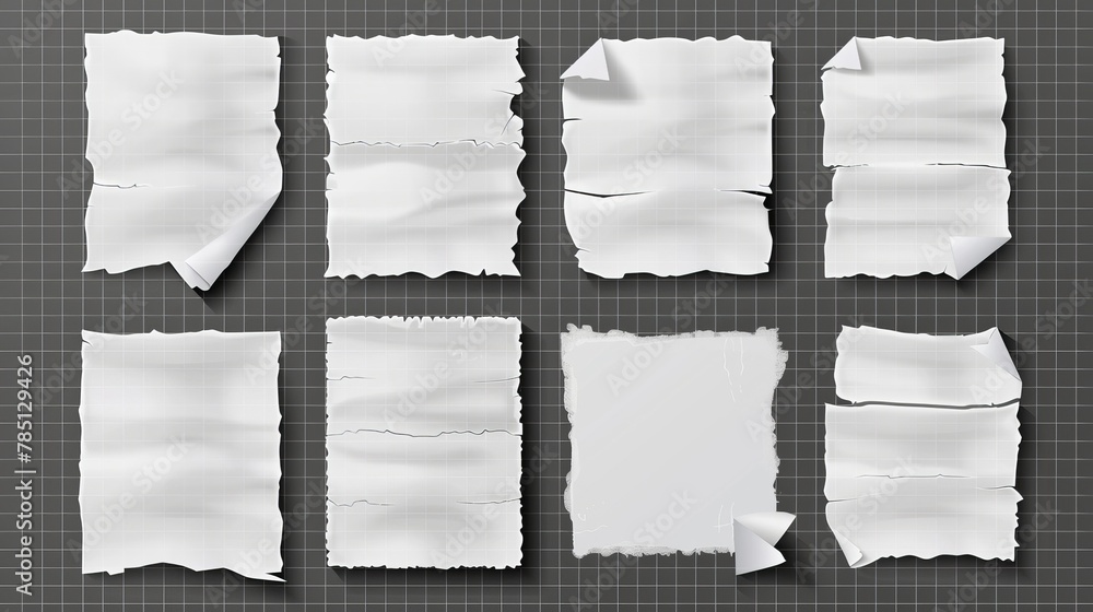 Frames of paper sheets, notebook and notepad pages, isolated on transparent background. Corner ...