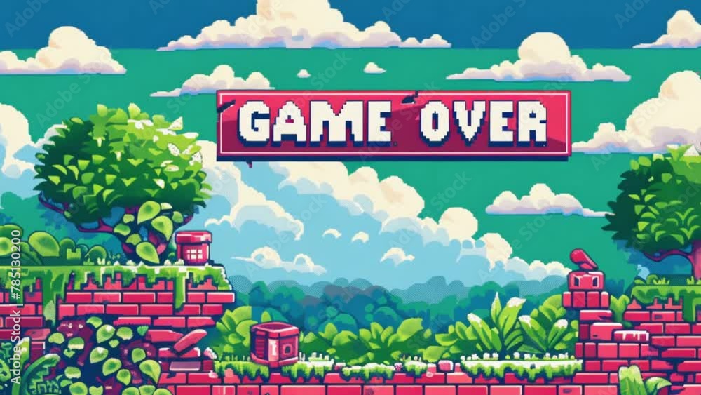 Game over Pixel art design. Arcade retro banner, digital pixel 8-bit ...