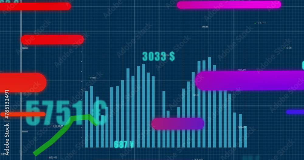 Image of abstract pattern over graph and increasing numbers with ...