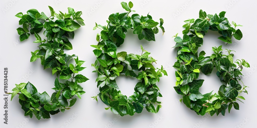 A green leaf number three six six on a white background with a natural ...
