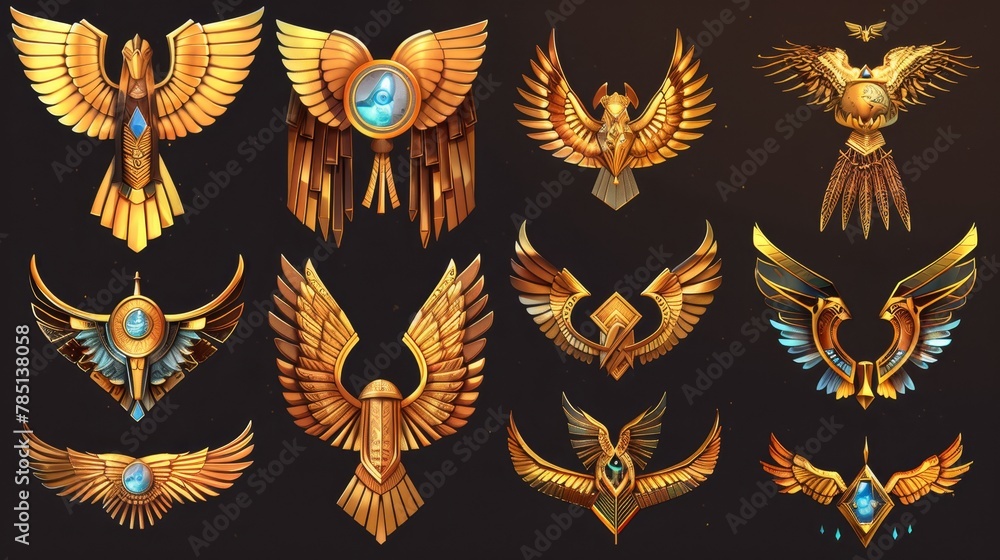 Ancient Egyptian UI game gold frame modern symbol. Pharaoh decoration ...