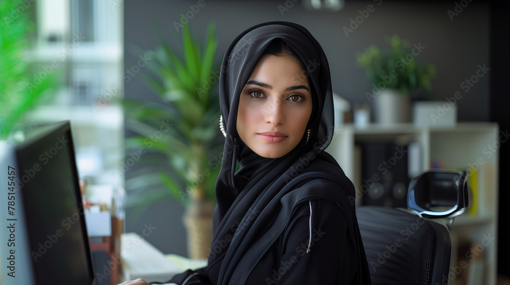 A Confident Arab Businesswoman Wearing UAE Emirati Traditional Dress ...