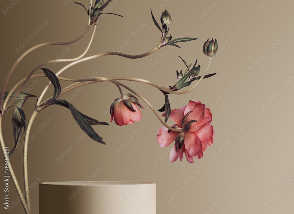 Flower decoration product presentation background with podium 3d ...