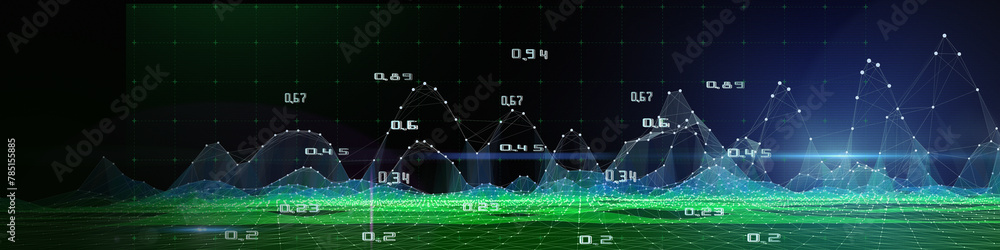 Abstract background color graph wireframe from circles and data lines on dark. Technology ...