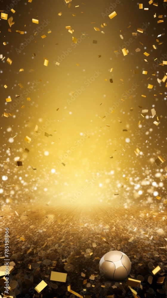 Gold background, lights and golden confetti on the gold background ...