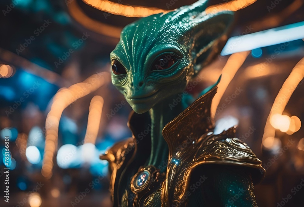 AI generated illustration of an alien head on carousel at carnival hall ...