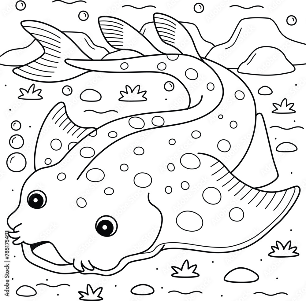 Angel Shark Coloring Page for Kids Stock Vector | Adobe Stock