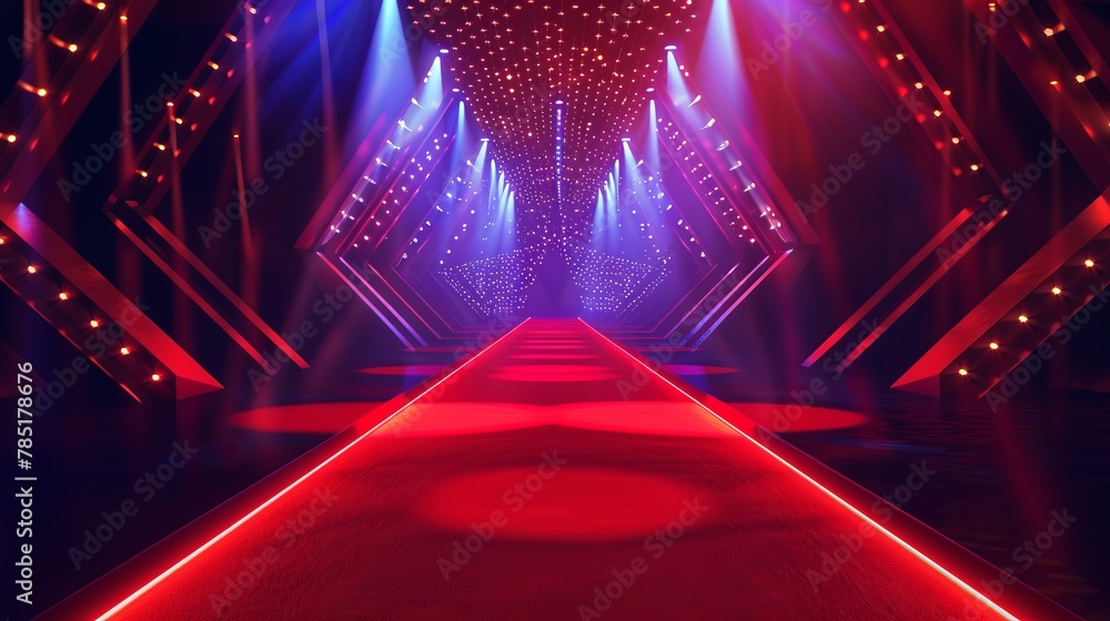 Red carpet entrance design for an award ceremony with stage lights and ...