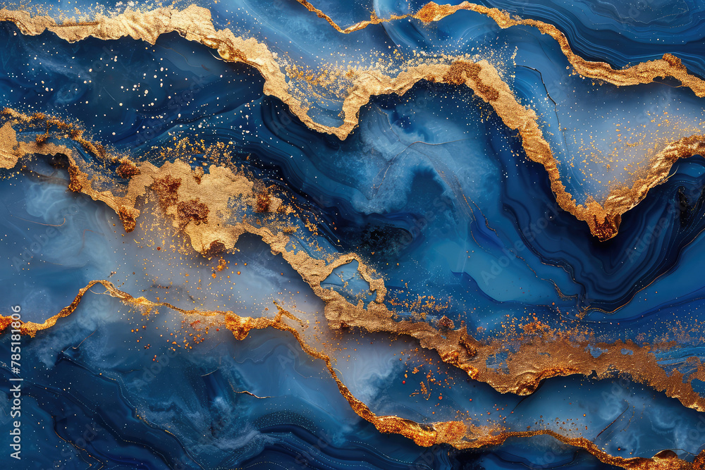 Abstract Blue and Gold Geode Background, blue marble background with ...