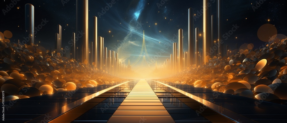 An image depicting a pathway lined with various symbols of success ...