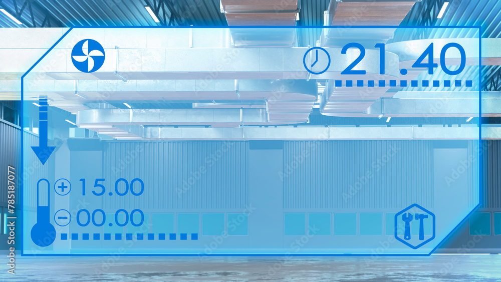 Temperature control in industry. Manufacturing buildings. Hangar with ...