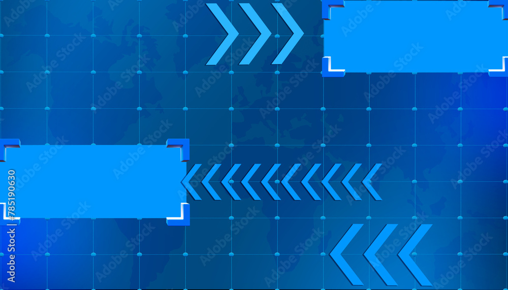 Cyber background. World map behind blue arrows. Continents and parts of ...