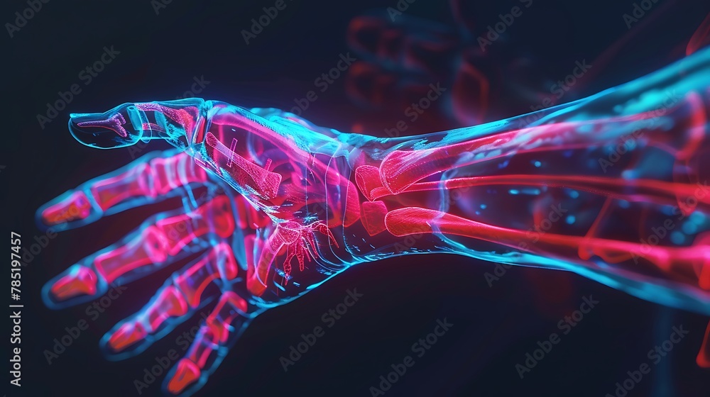 Vivid Arm X-Ray 3D Render with Red and Blue Colors and Copy Space for ...