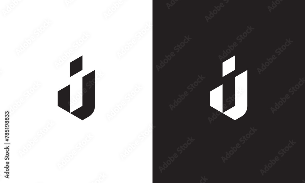 IU logo combination, monogram unique logo, black and white logo ...