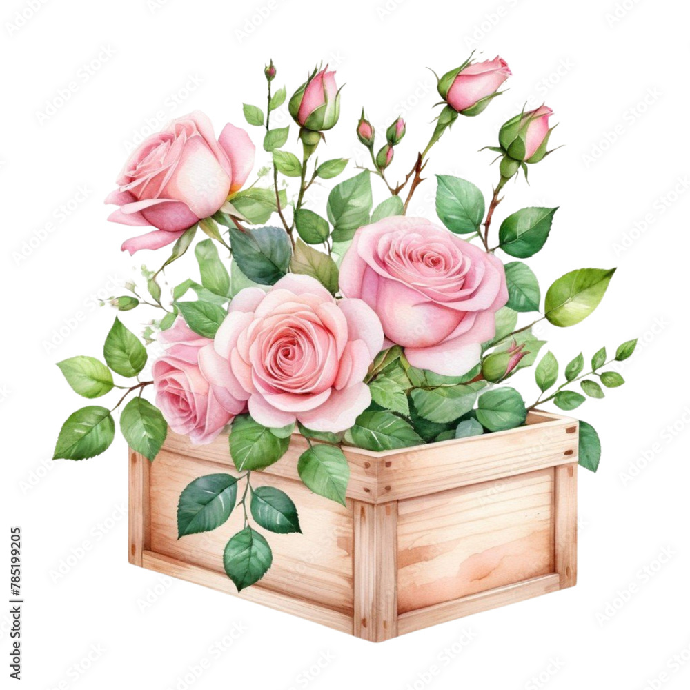 watercolor bouquet of pink roses on Isolated transparent background png ...