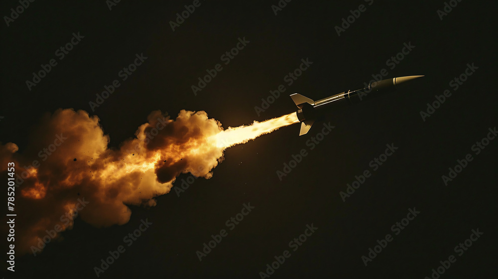 Cruise Missile Flight at Twilight Over Ocean Missile in Night Sky Over ...
