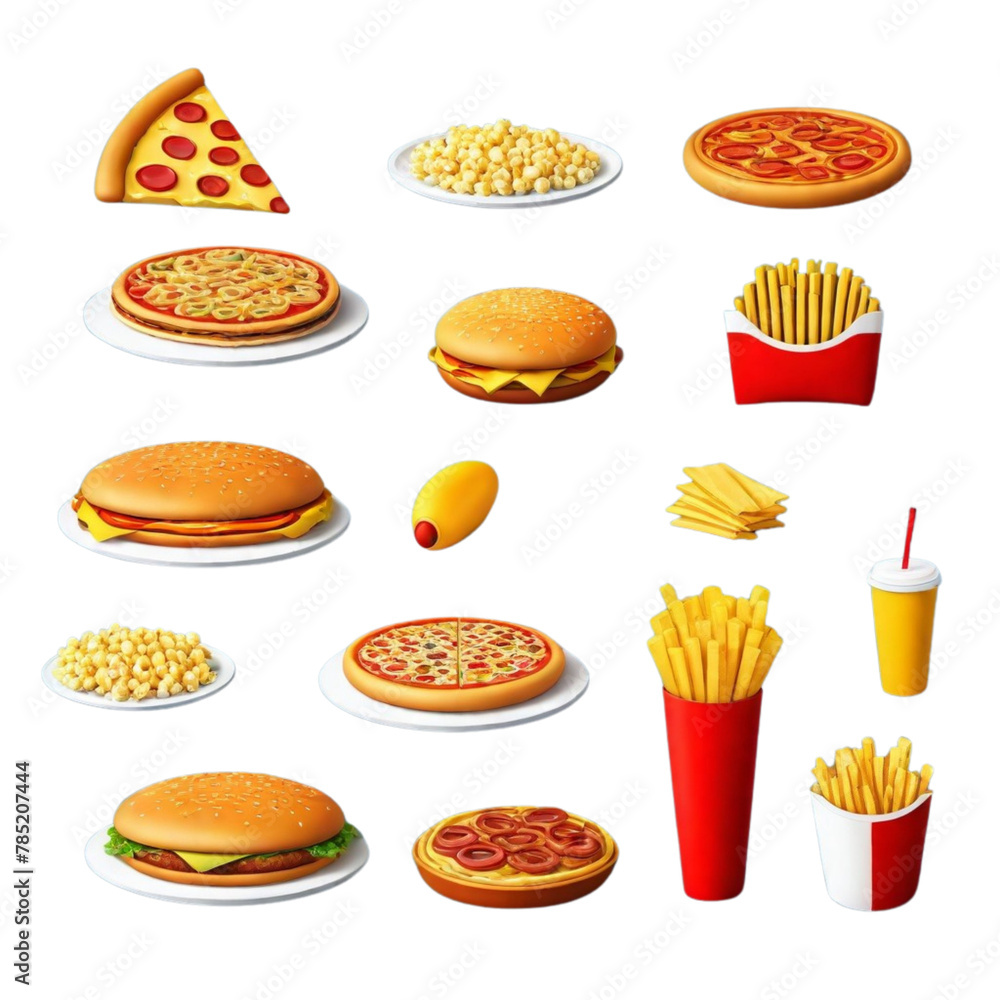 3d realistic render fast food icon set on Isolated transparent ...