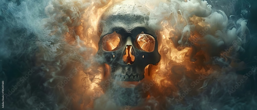 Haunting Smoke Envelops Skull - A Stark Tobacco Warning. Concept ...