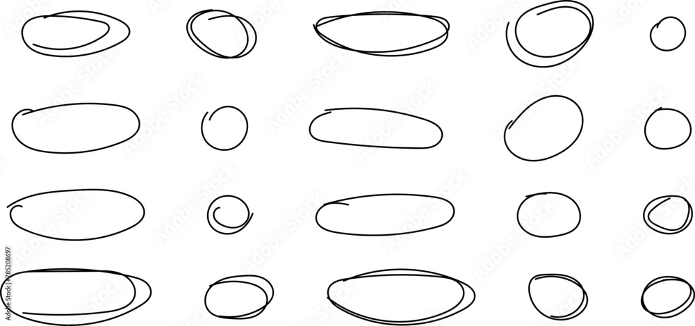 Set of hand drawn doodle ellipses. Hand drawn doodle circle highlights ...