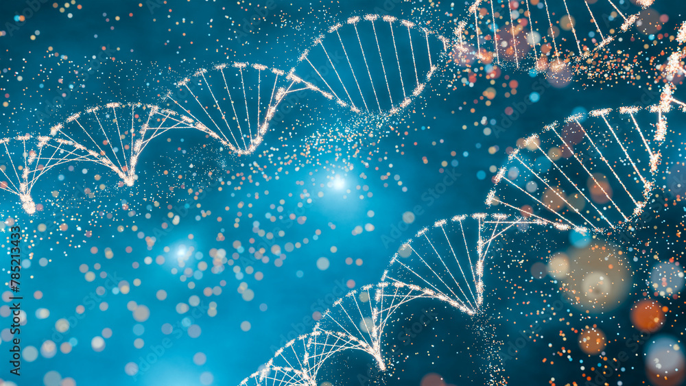 3D illustration of a DNA molecule with sparkling effects symbolizing ...