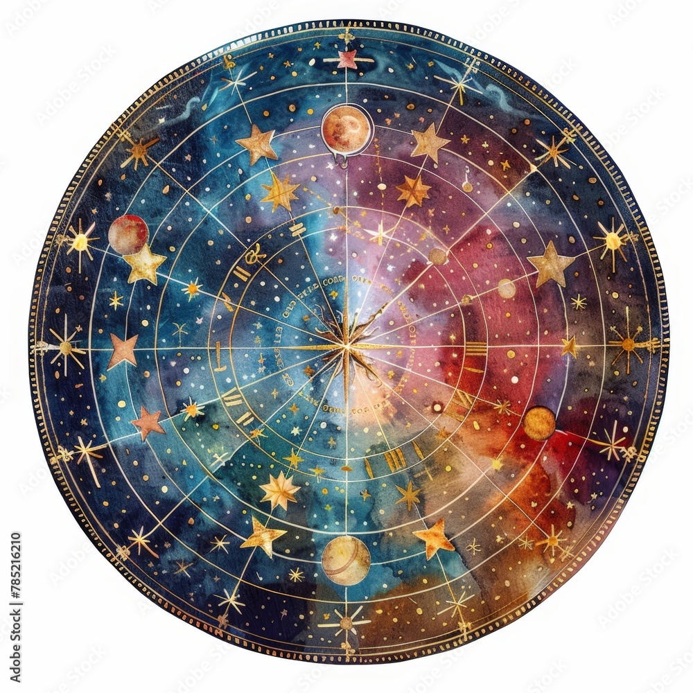 Watercolor Celestial Star Chart with Planets Clipart,A mystical ...