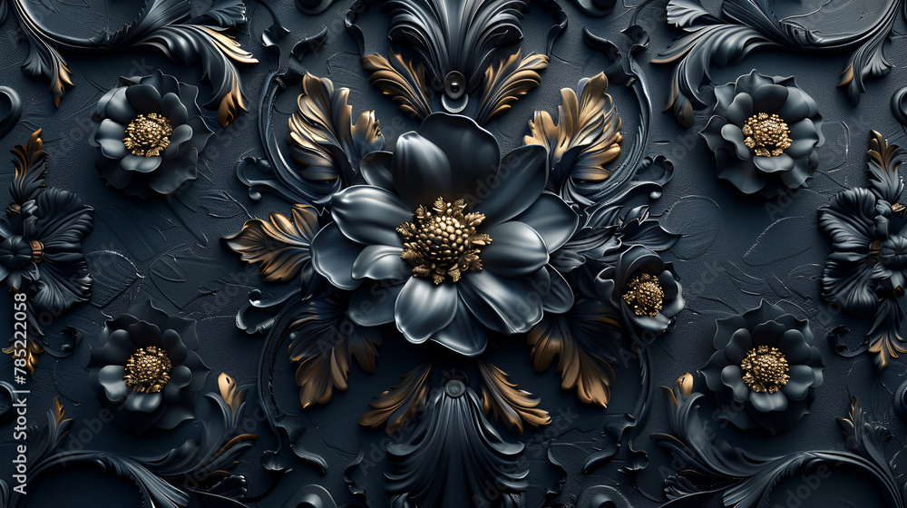 Classical Dark Ornate Pattern Wallpaper Black , Royal vintage Victorian ...
