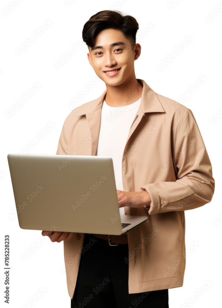 PNG Happy smiling asian teenager student holding laptop using computer ...
