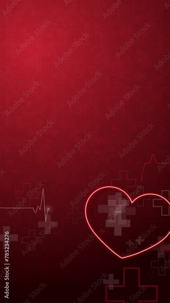 Vidéo Stock Red heart shape with animated cardio pulse. Health care ...